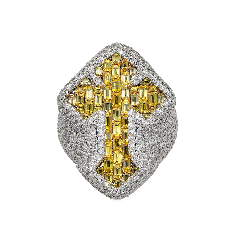 Men's Iced Out Yellow Sapphire Cross Ring | Armans Fine Jewellery